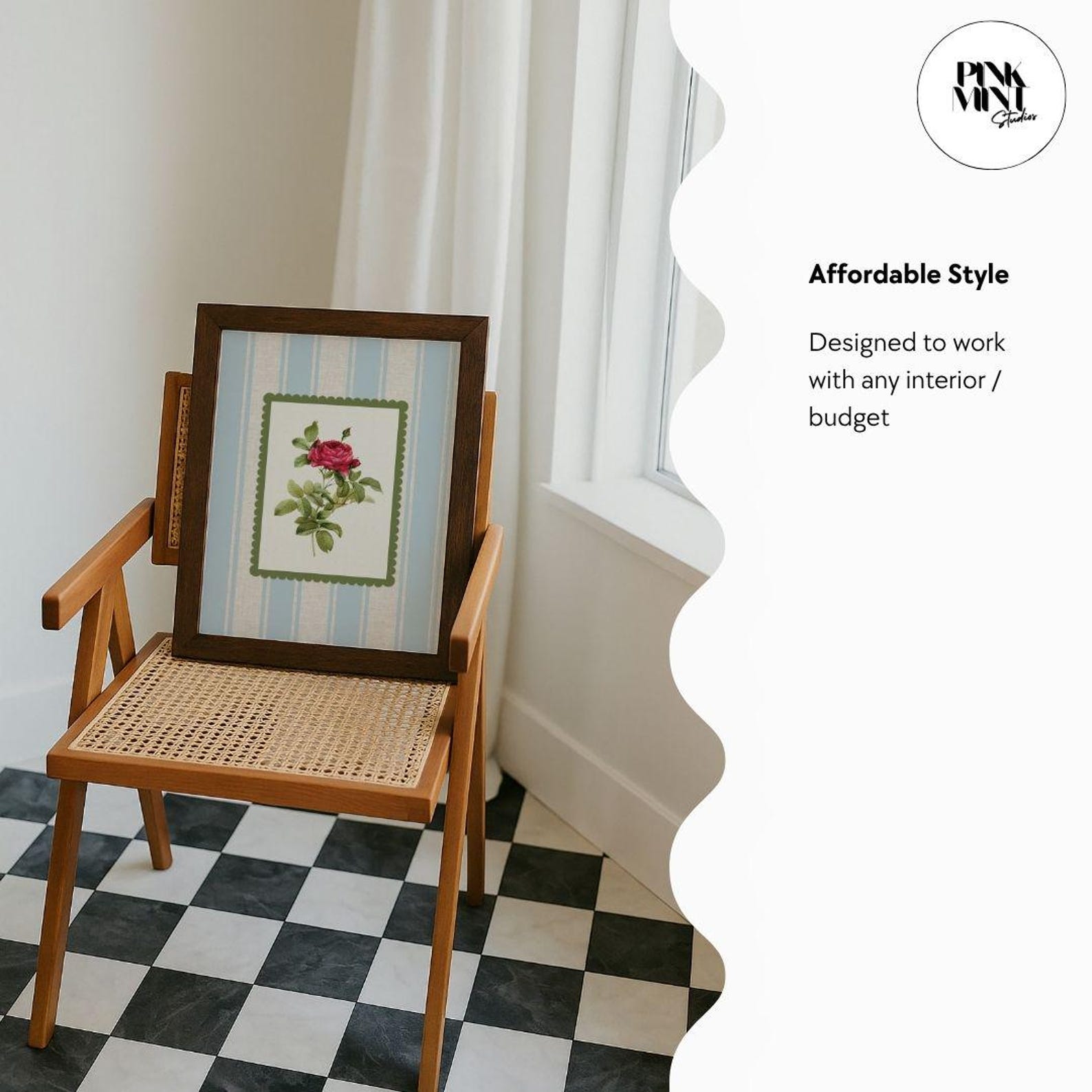 Striped Floral Art Print Cottage Core Decor Nancy Meyers Aesthetic ...