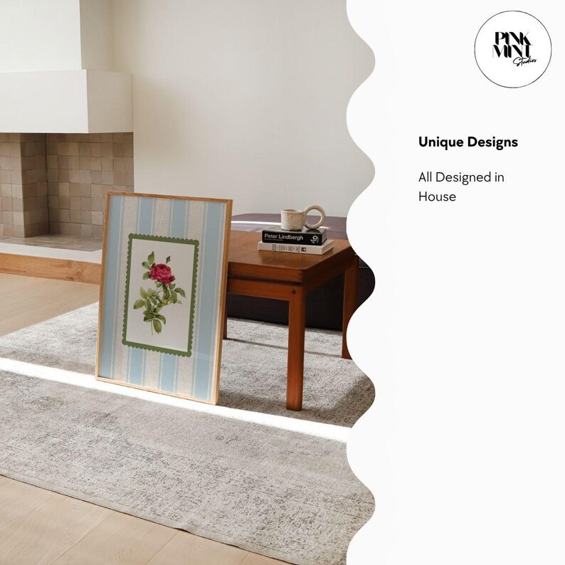 Striped Floral Art Print Cottage Core Decor Nancy Meyers Aesthetic ...