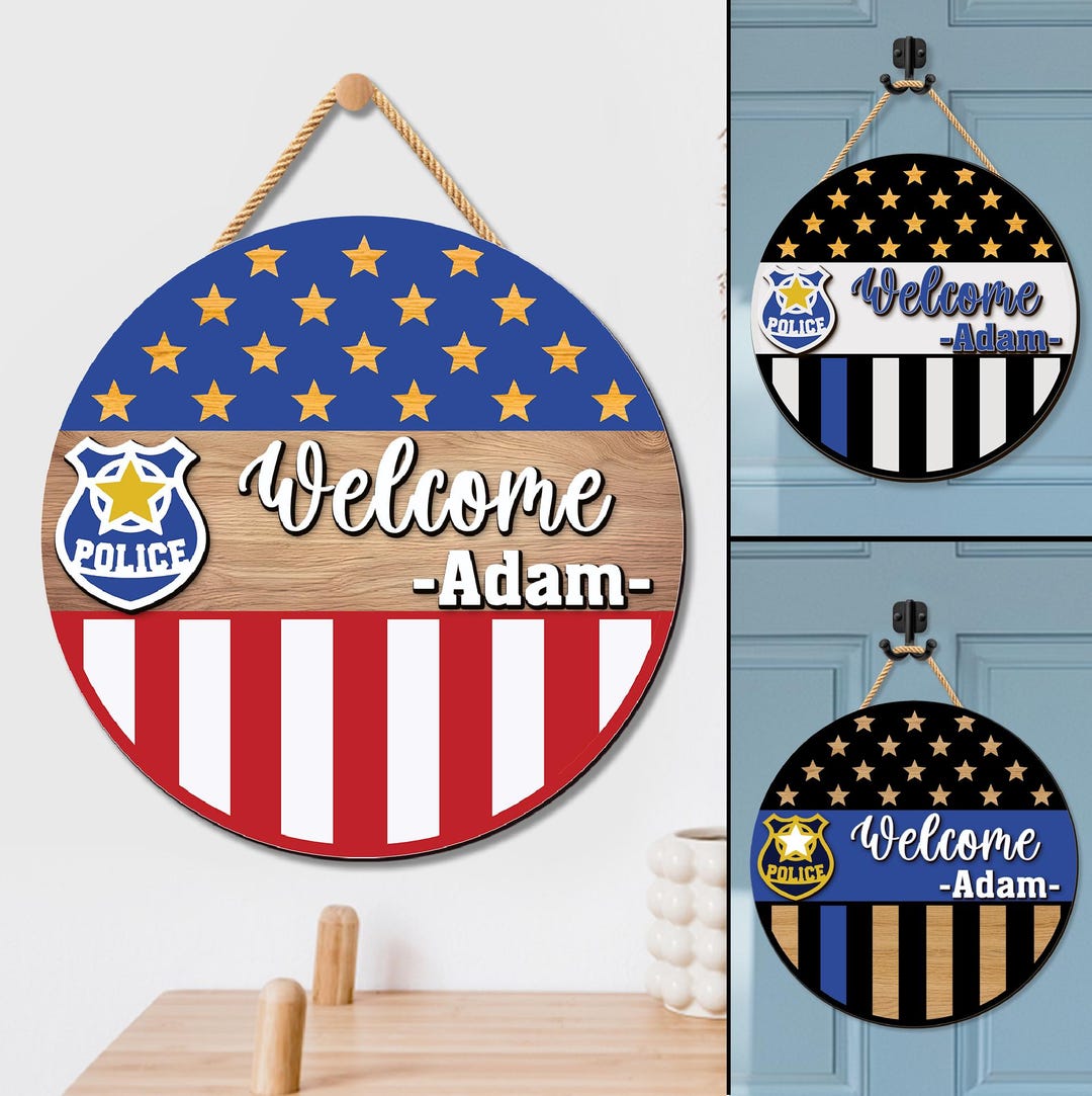 Personalized Police Door Sign, Custom Name Wooden Door Sign, Police Wood Sign, Welcome Police ...