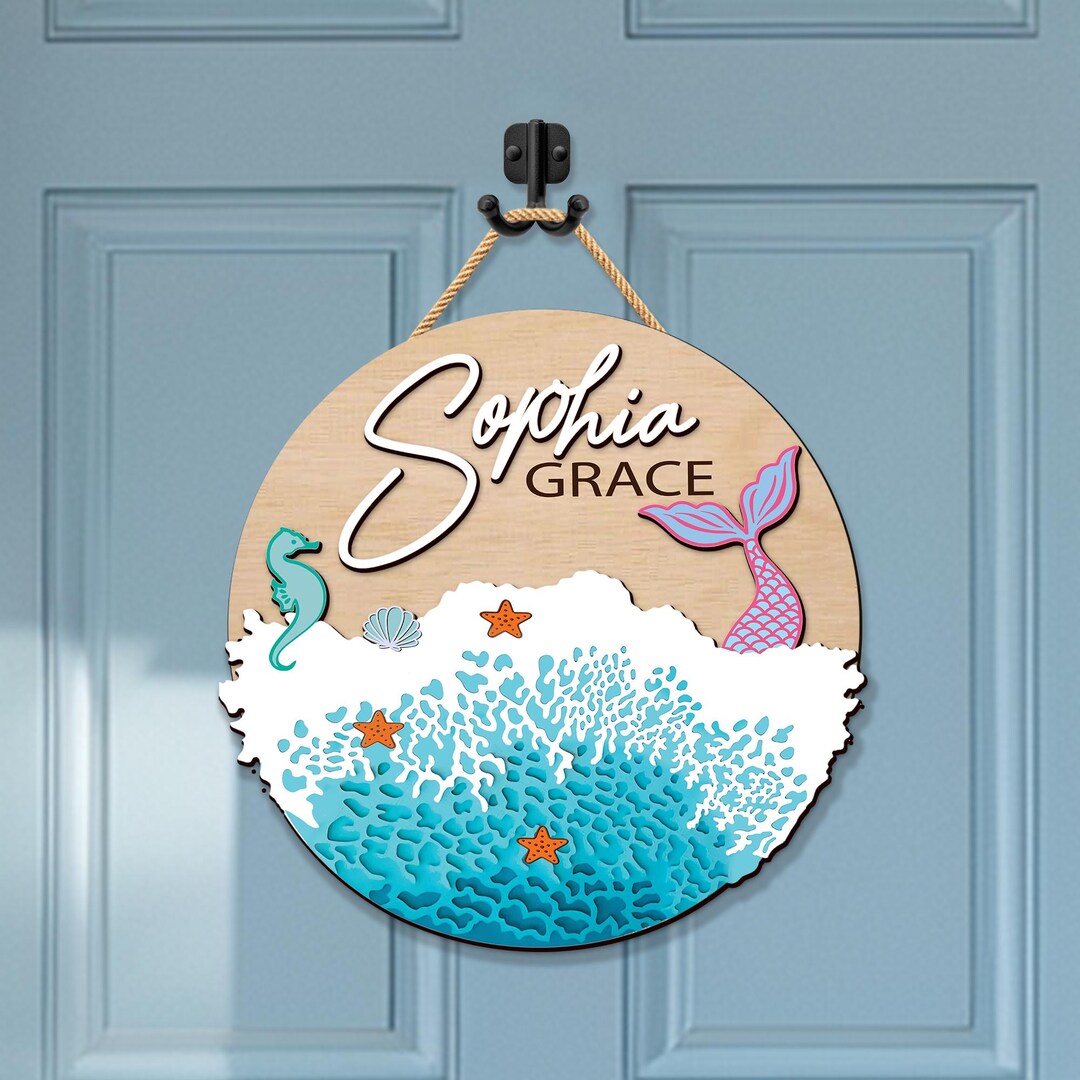 Personalized Mermaid Door Sign, Custom Name Wooden Door Sign, Under the ...