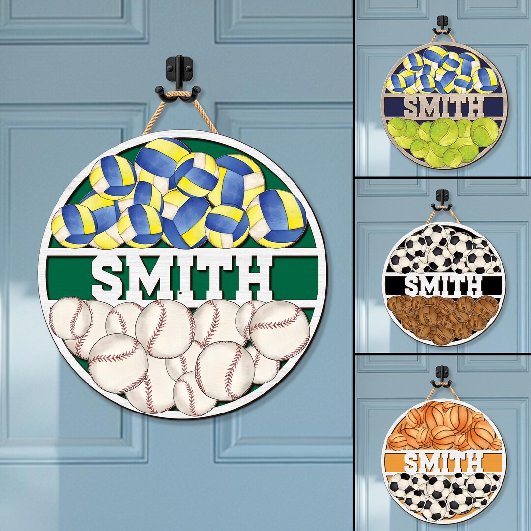 Personalized Mix Sport Door Sign, Custom Name Wood Door Sign, Sport ...