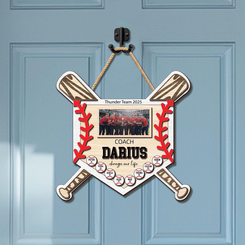Personalized Baseball Door Sign, Custom Name Photo Wood Door Sign ...