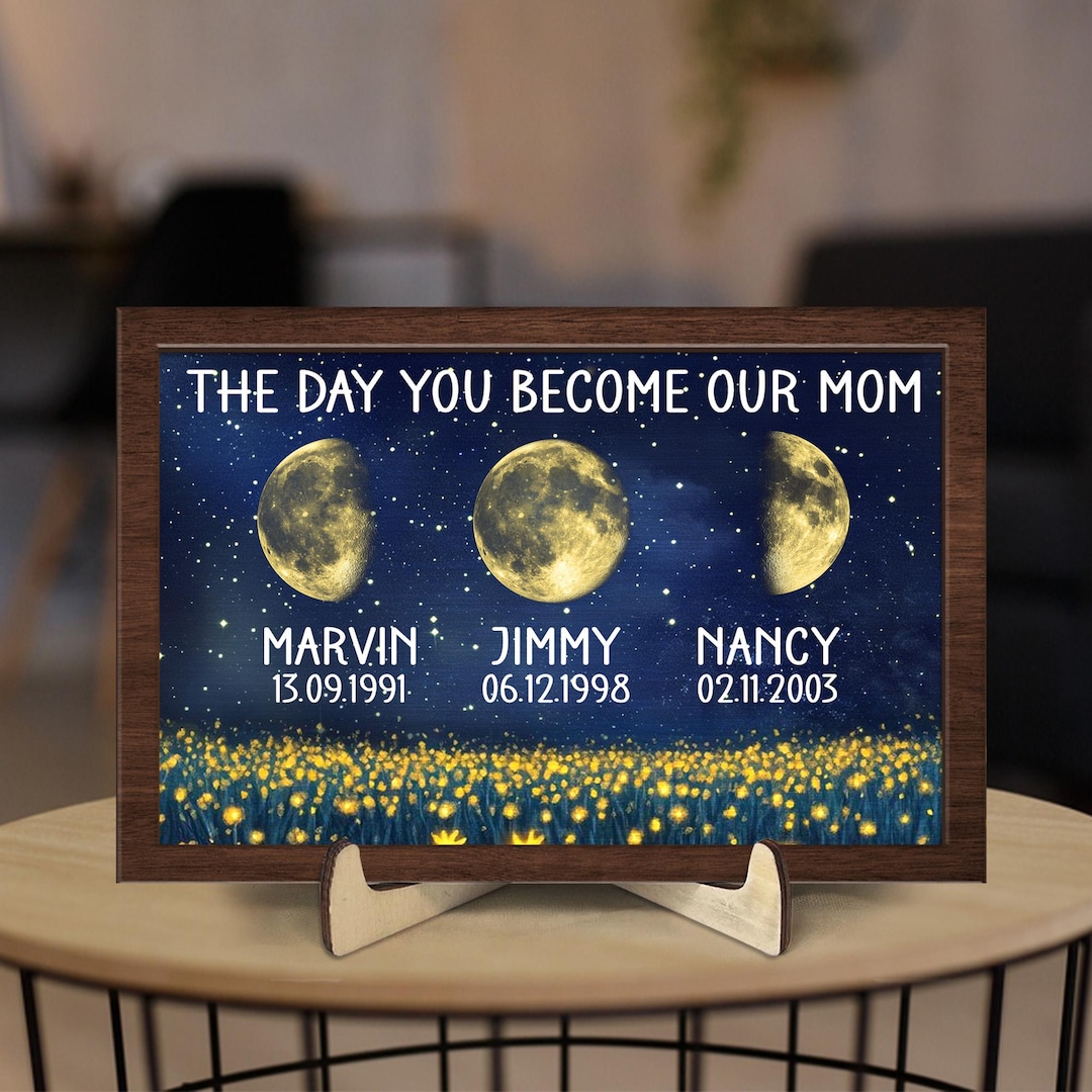 Personalized Mom Wooden Plaque, Custom Name Wood Sign, Moon Phase Wood ...