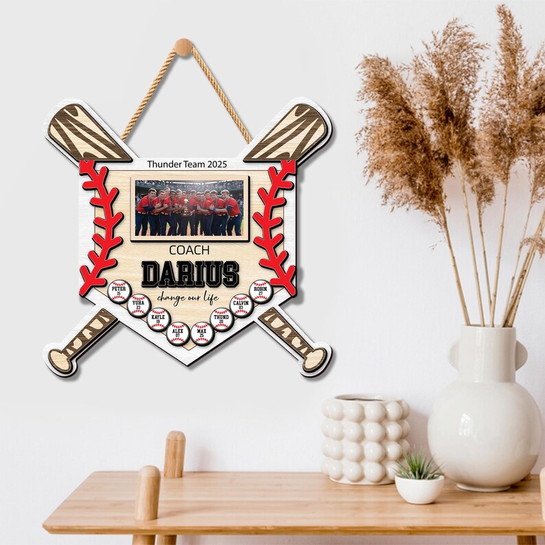 Personalized Baseball Door Sign, Custom Name Photo Wood Door Sign ...