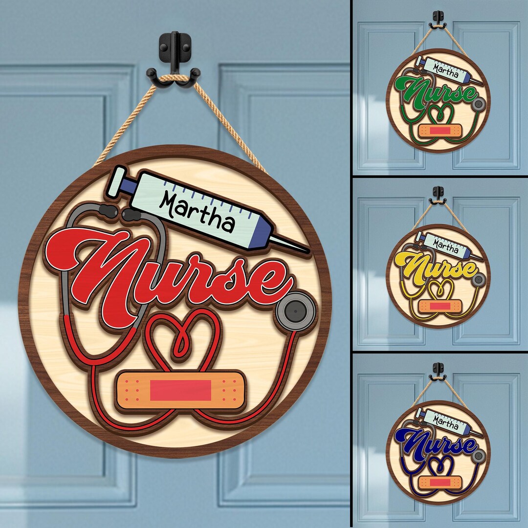 Personalized Nurse Door Sign, Custom Name Wooden Door Sign, Nurse Wood ...