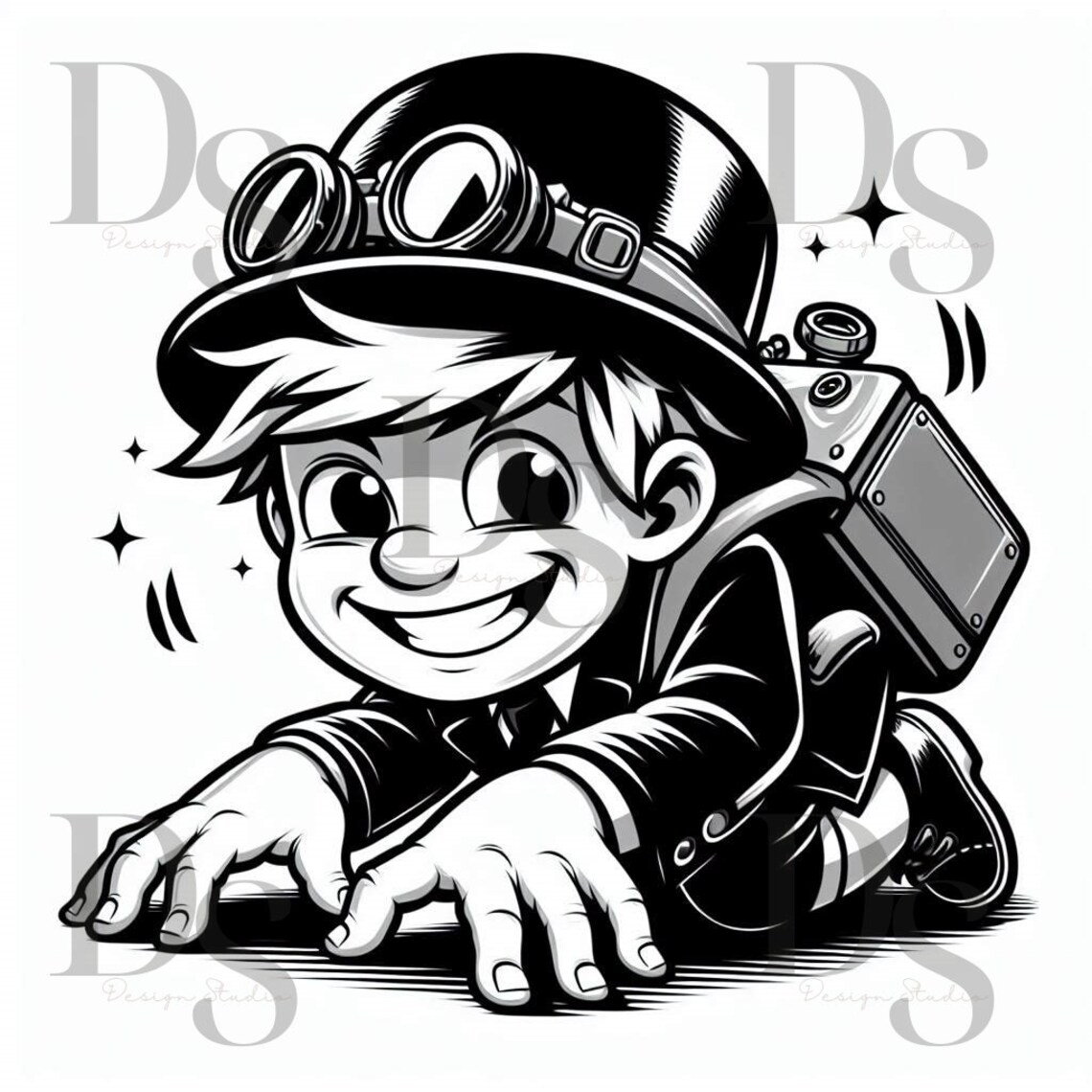 Steampunk Kid Cartoon PNG & SVG, Vintage Retro Clipart, DIY Digital ...