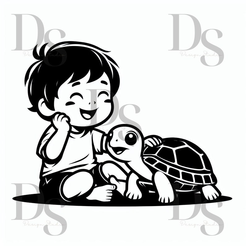 Pet Turtle PNG & SVG, Cheerful Child Clipart, Cute Art Print, DIY ...