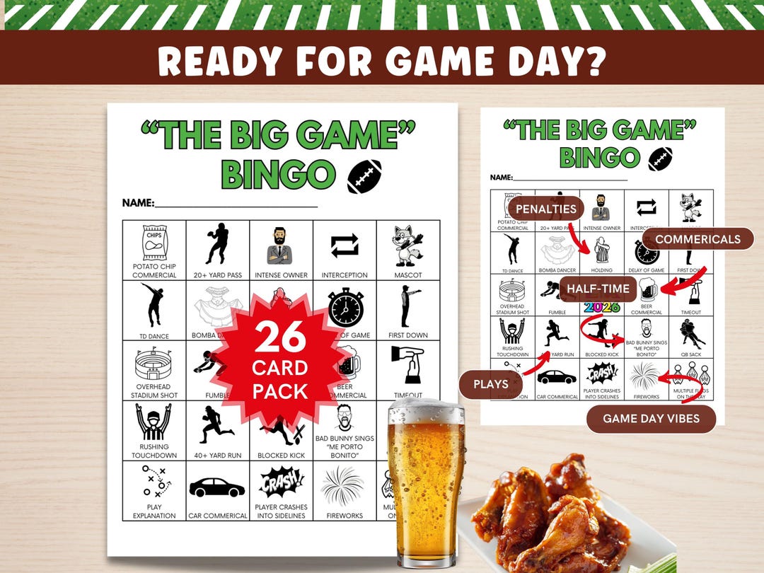 Football Bingo Cards Printable Game Day Watch Party Activity, Pdfs for ...