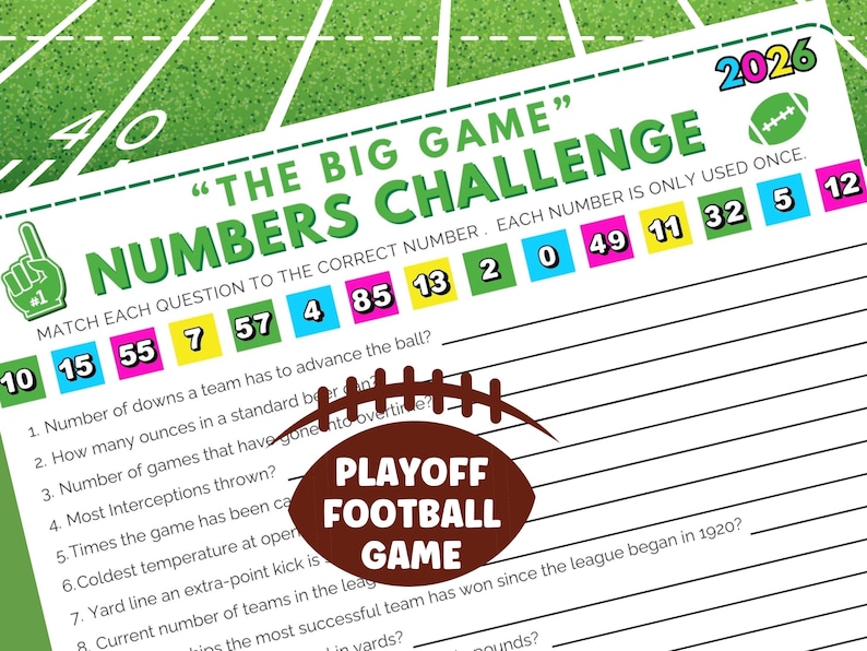 Football Game Day Printable Numbers Game, Tailgate Party Games (instant ...