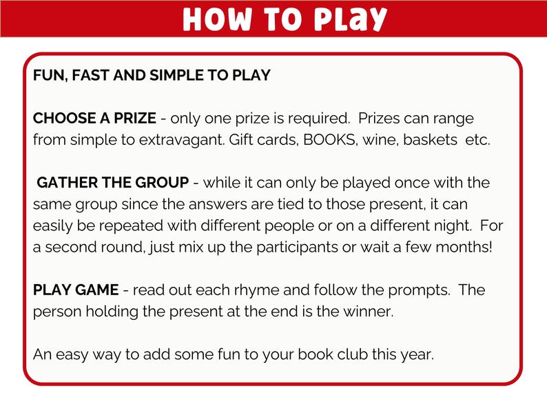 Book Club "pass the Prize" Game Printable ⎮ Reading Group Icebreaker ...