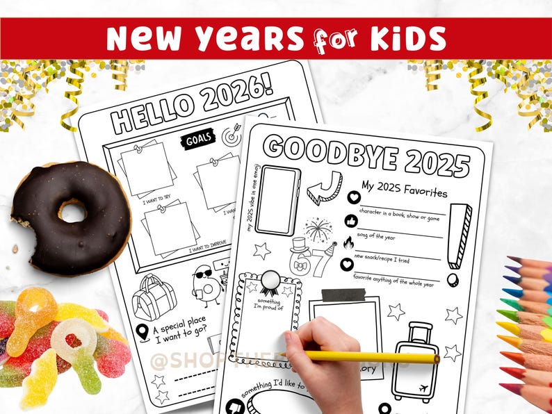 Kids New Year 2026 Activity Sheets, Reflection, Goal Tracker (PDF) - Etsy