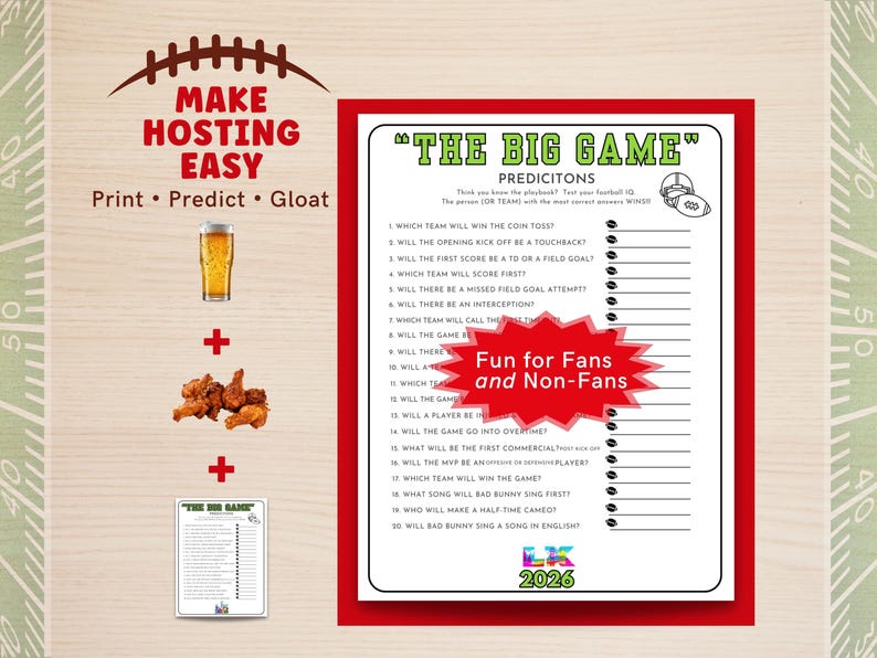 2026 Football Predictions Printable, Playoff and Superbowl Game Day ...