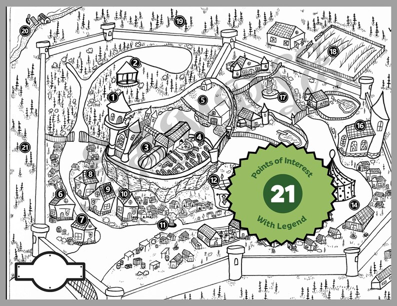 Hand-drawn Fantasy Map for Dungeon Masters RPG Colouring Page Digital ...