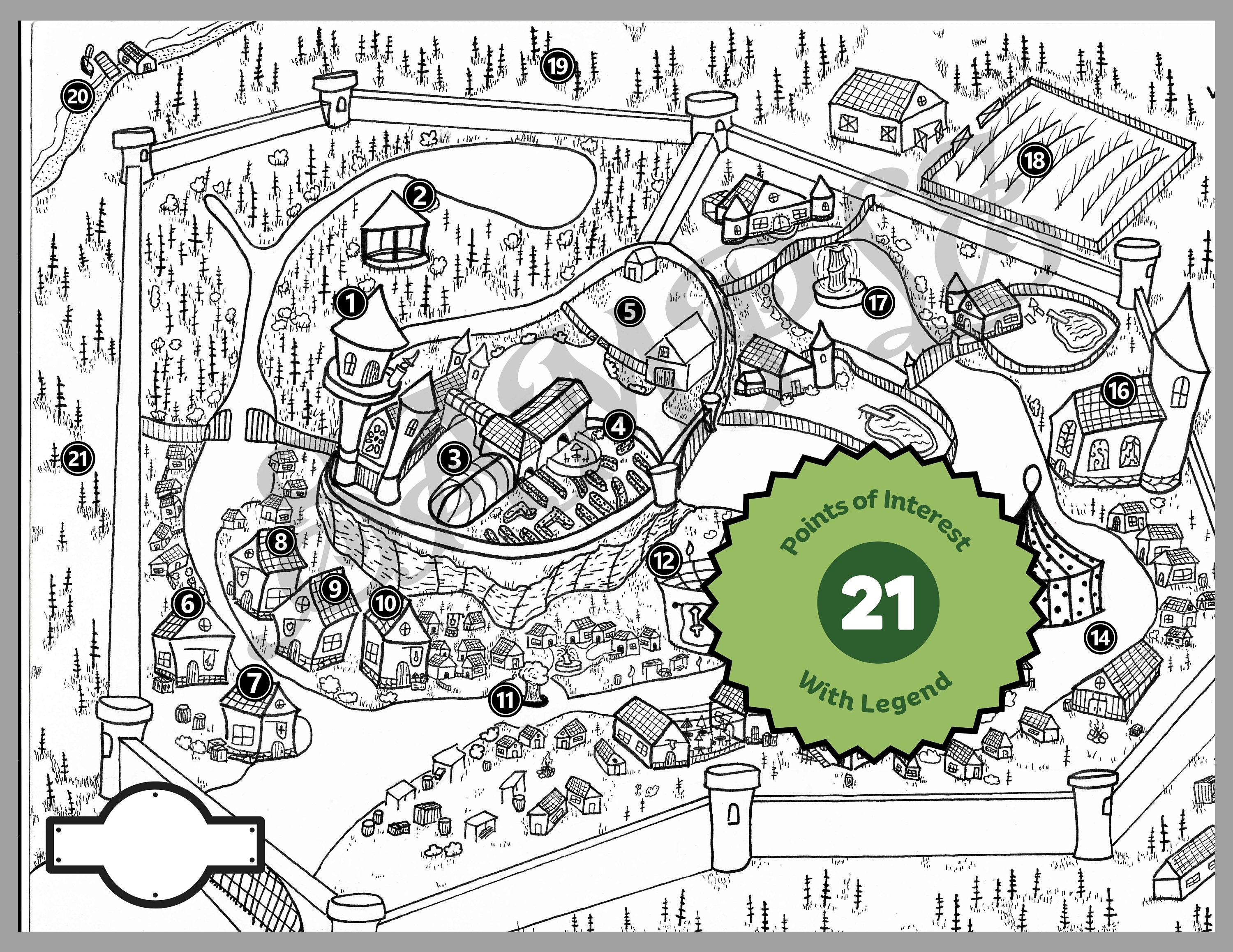 Hand-drawn Fantasy Map for Dungeon Masters RPG Colouring Page Digital ...