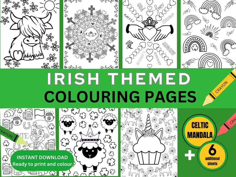 IRISH Themed Colouring Pages, Package Includes A More Advanced Mandala ...