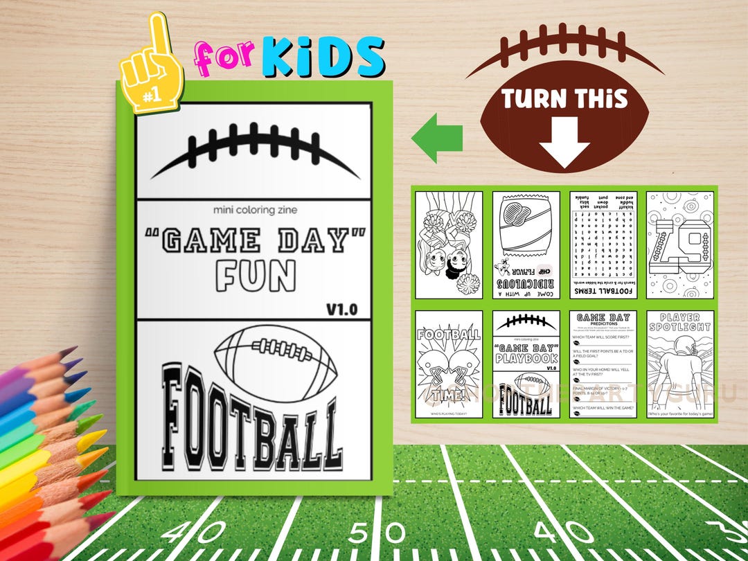 Football Game Day Coloring Printable Kids Activities, Mini Zine: PNG ...