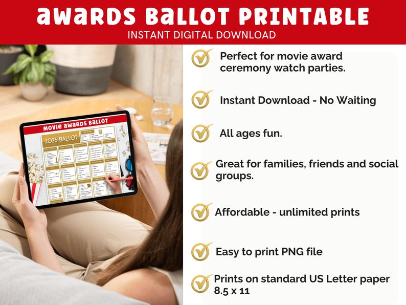 2026 Movie Awards Night Oscar Party Predictions Game, Hollywood Academy ...