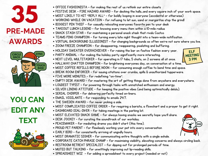 Employee Appreciation Christmas Award Certificates ⎮ Editable Funny ...