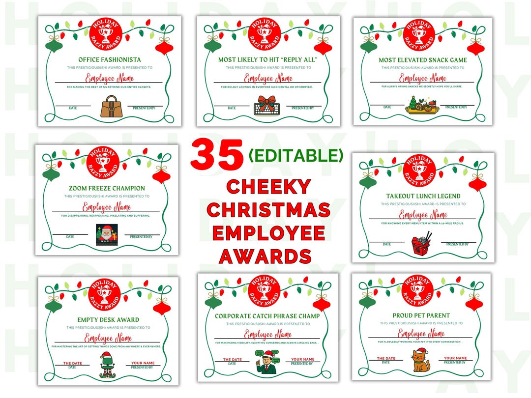 Employee Appreciation Christmas Award Certificates ⎮ Editable Funny ...
