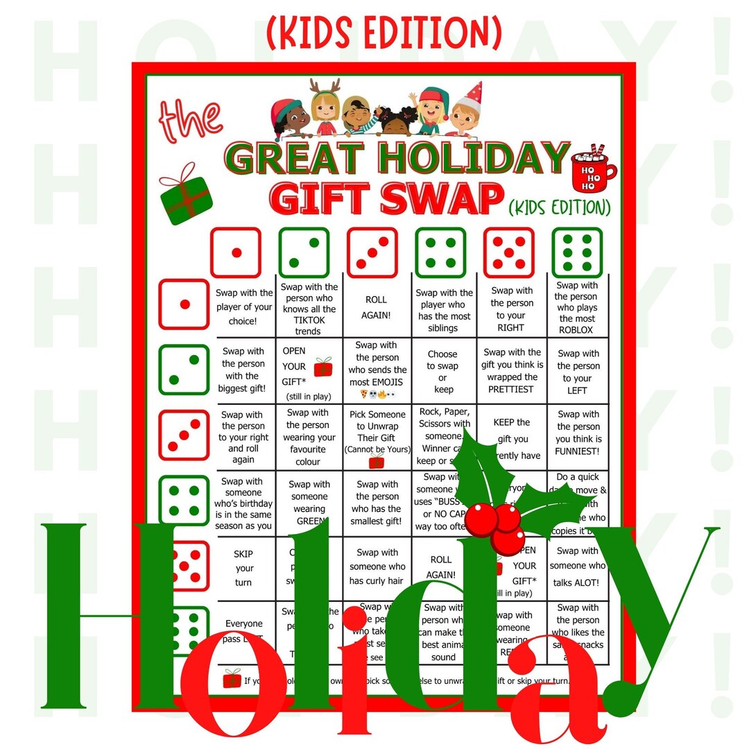 Christmas Dice Game for Kids - Fun Printable Secret Santa Gift Exchange ...