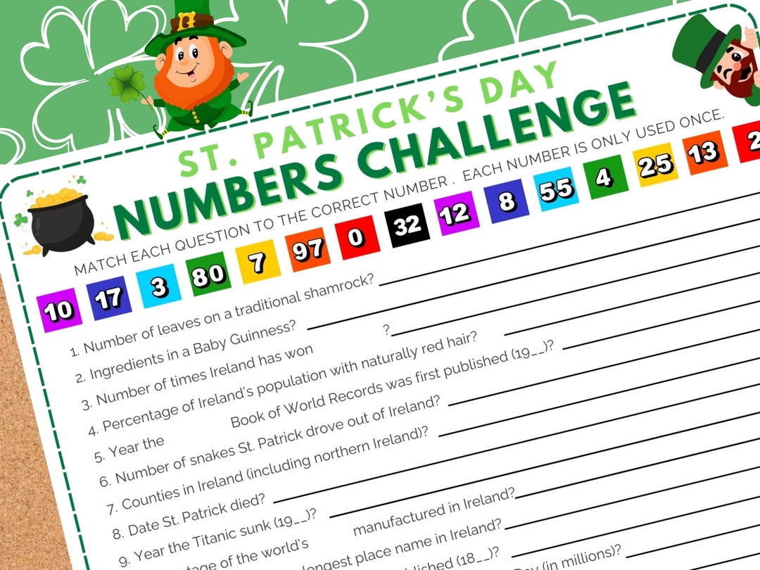 St. Patricks Day Trivia Game for Adults and Kids, Printable Office Game ...