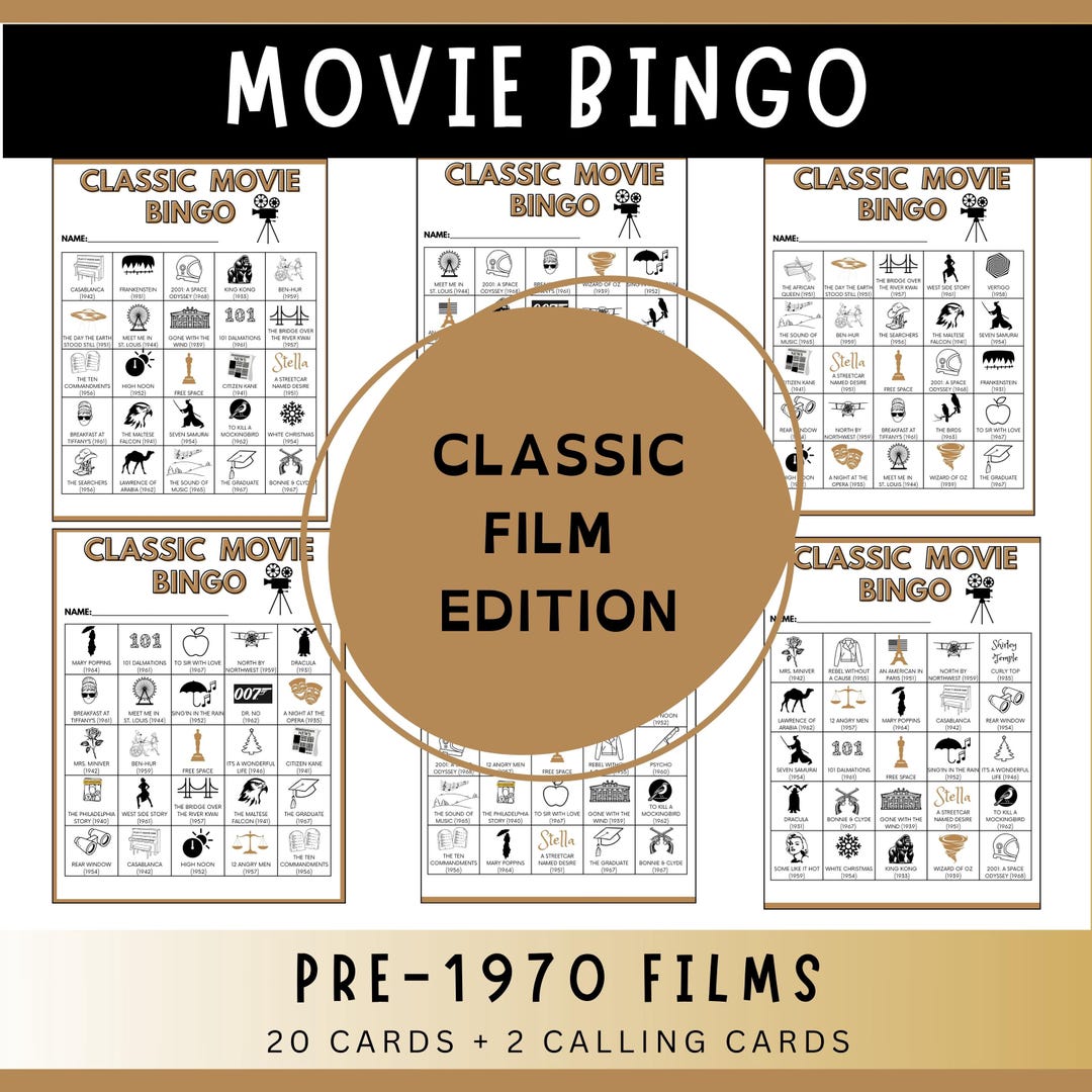 Classic Movie Bingo Cards - Perfect for Movie Buffs, Film Students ...