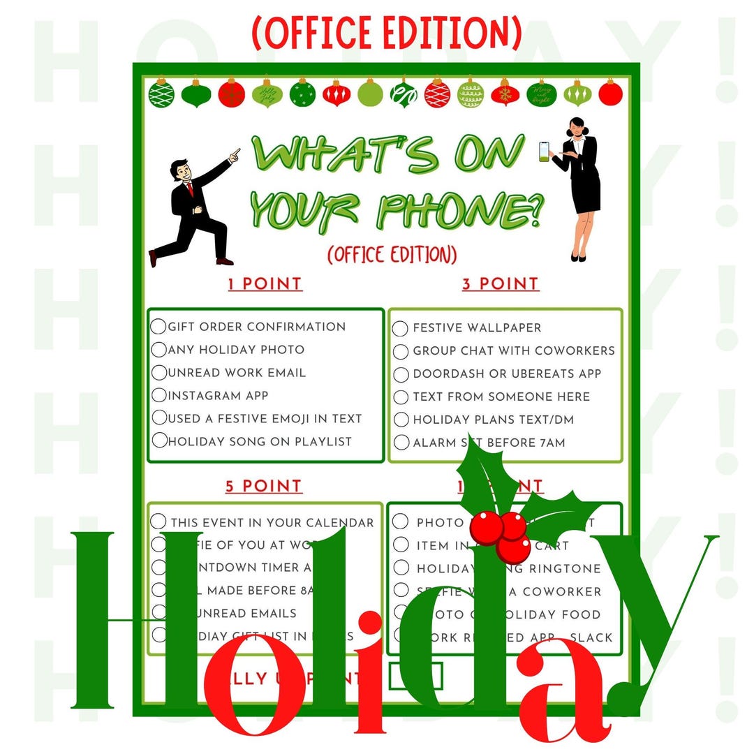 What's on Your Phone Holiday Office Party Game, Printable Fun for Work ...