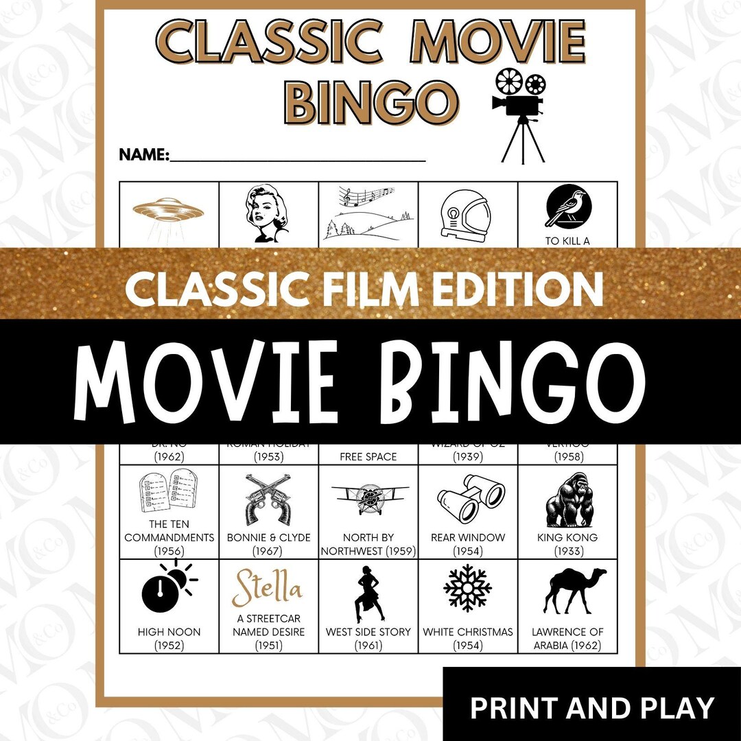 Classic Movie Bingo Cards Perfect for Movie Buffs, Film Students ...
