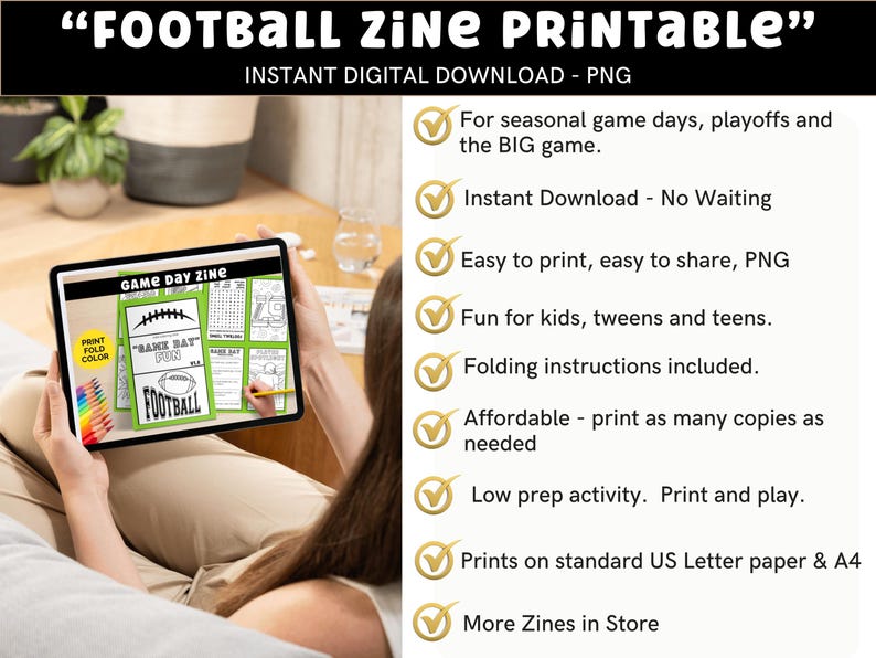 Football Game Day Coloring Printable Kids Activities, Mini Zine: PNG ...