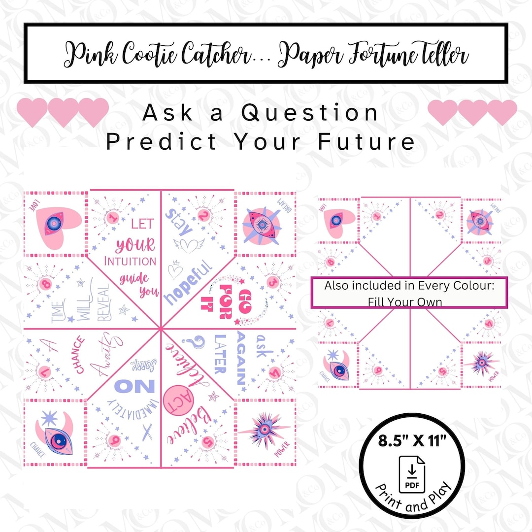 PINK Cootie Catcher, Fortune Teller, Birthday Party Tarot, Pre-teen ...