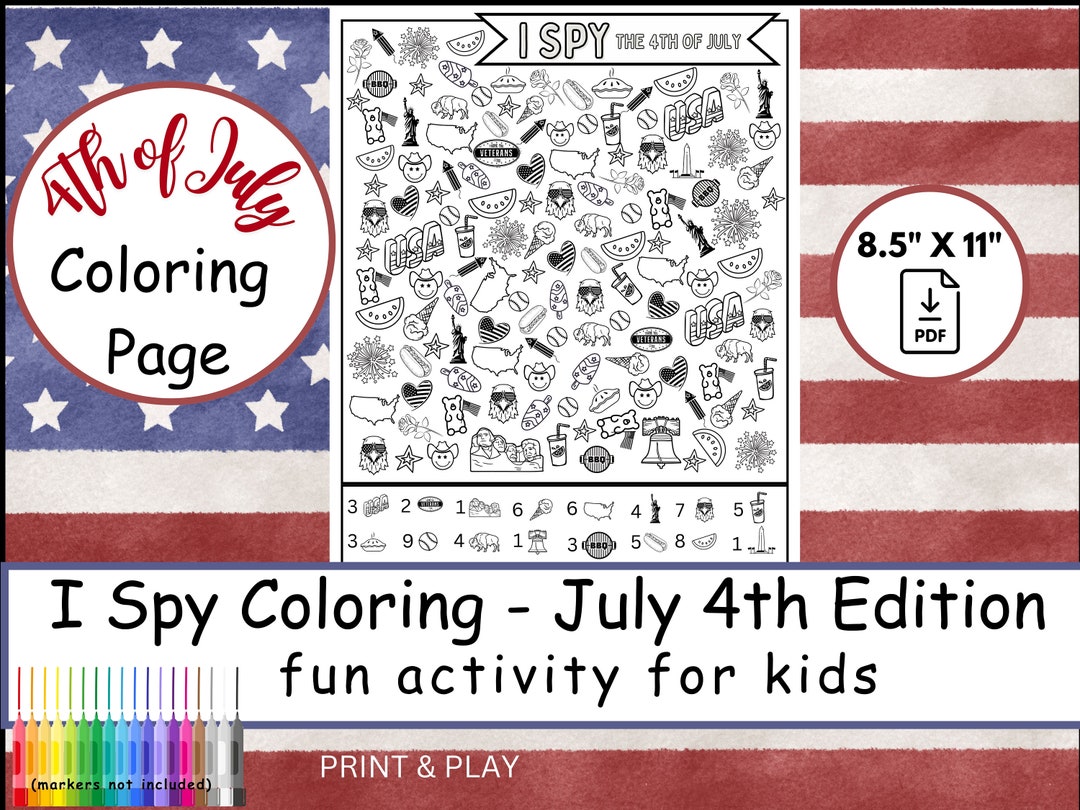 4th of July I SPY Coloring Page ⎮ Kids Independence Day Activity ⎮ Fun ...