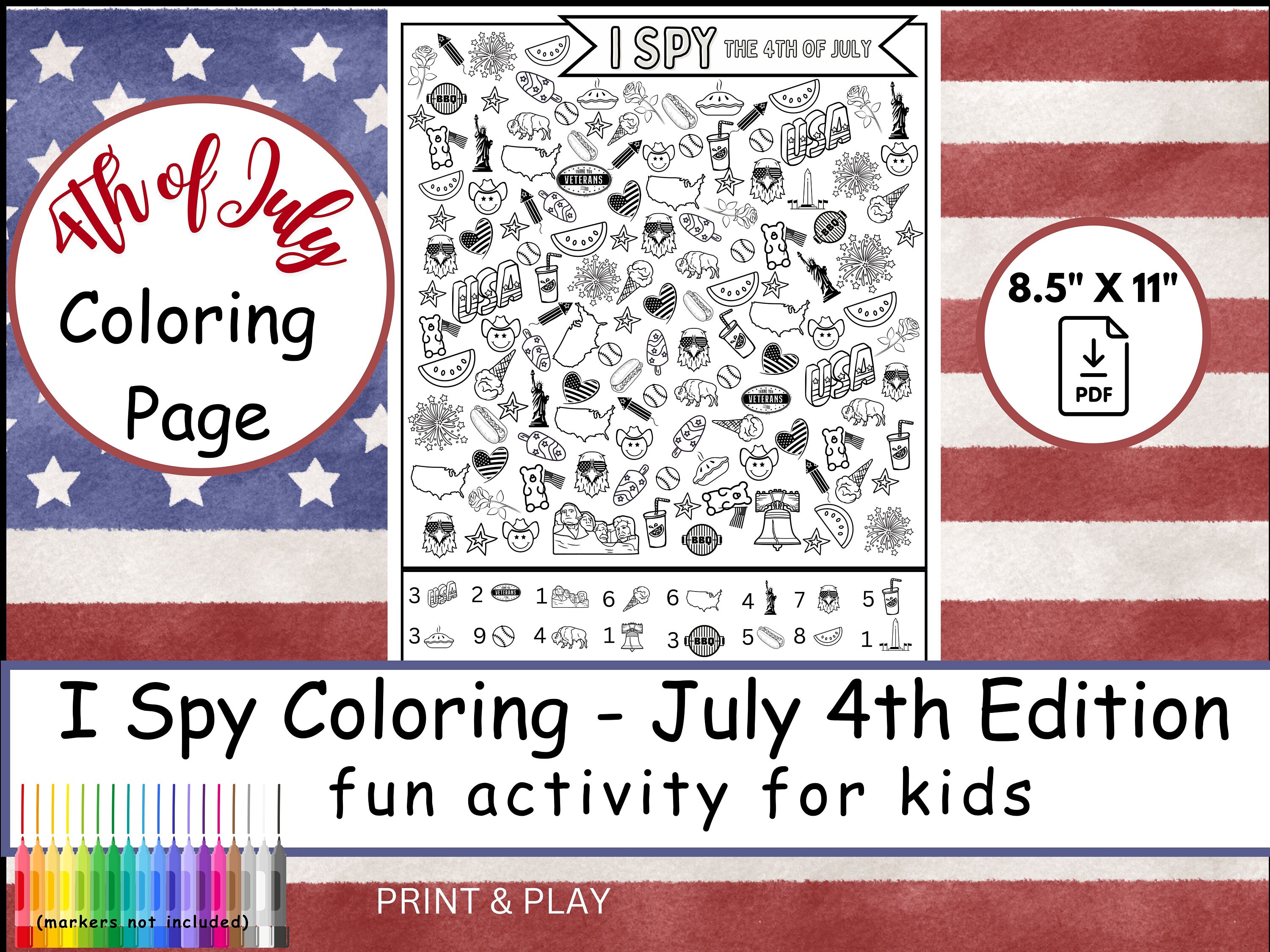 4th of July I SPY Coloring Page Kids Independence Day Activity Fun July ...