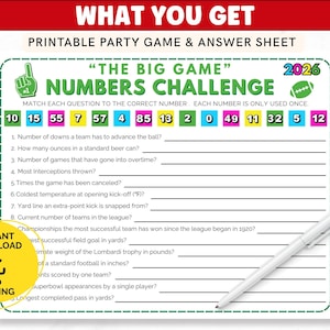 Football Game Day Printable Numbers Game, Tailgate Party Games (instant ...