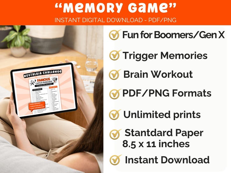 Memory Game Printable for Seniors | Boomer & Gen X Trivia Elderly Game ...