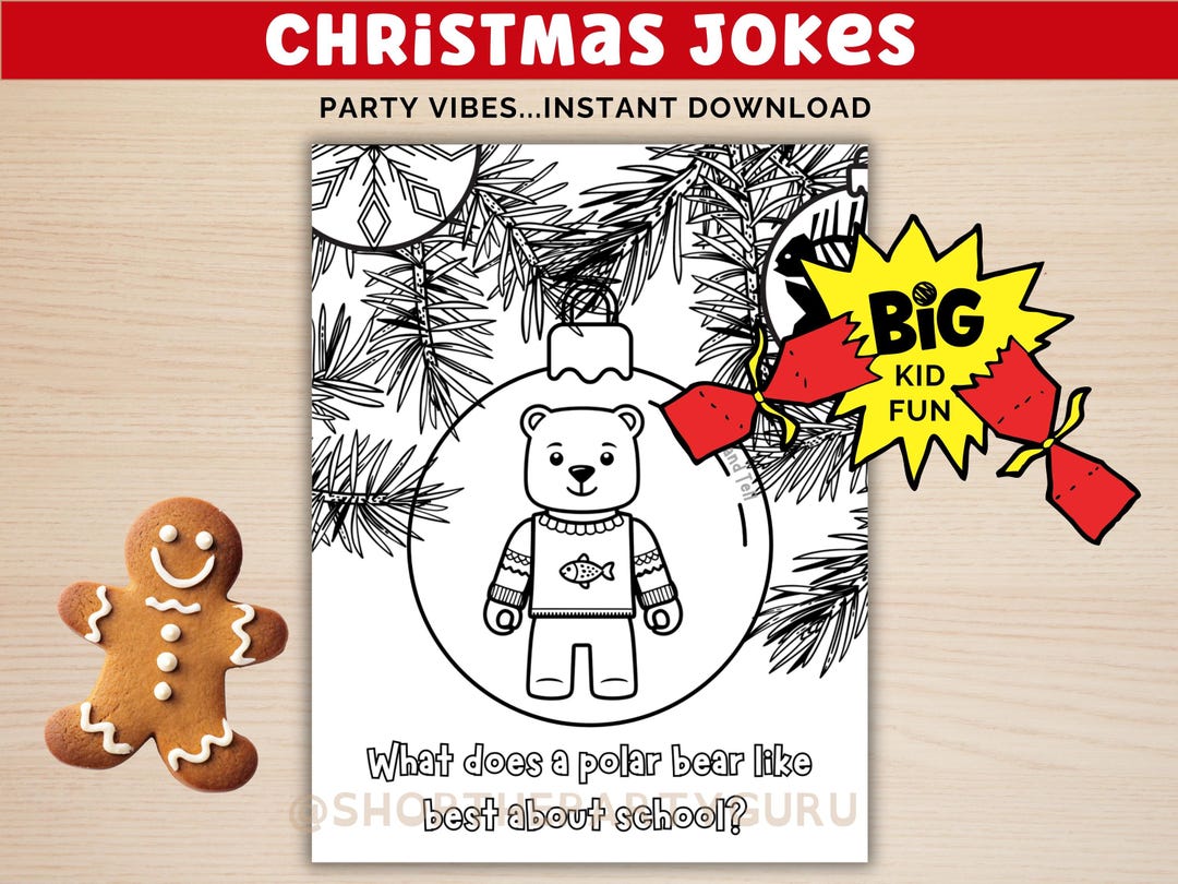 Christmas Cracker Joke Coloring Page: Holiday E-card (PDF Download) - Etsy