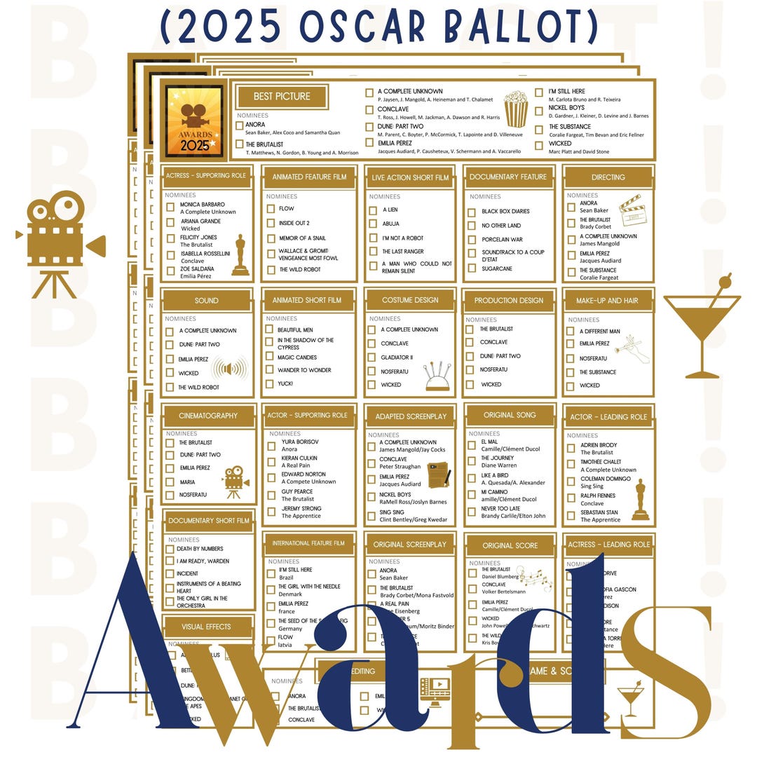2025 Awards Ballot Printable Download, Oscars Voting Sheet, Colour and ...