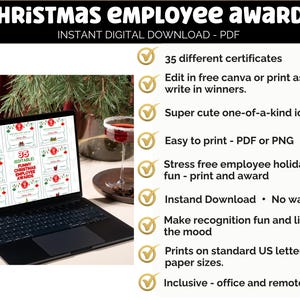 Employee Appreciation Christmas Award Certificates ⎮ Editable Funny ...