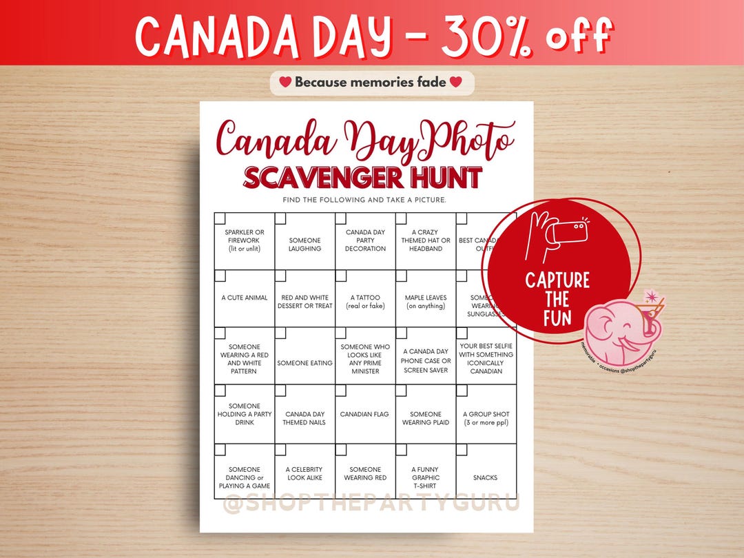 Printable Scavenger Hunt Canada Day, Photo Scavenger Hunt Family ...
