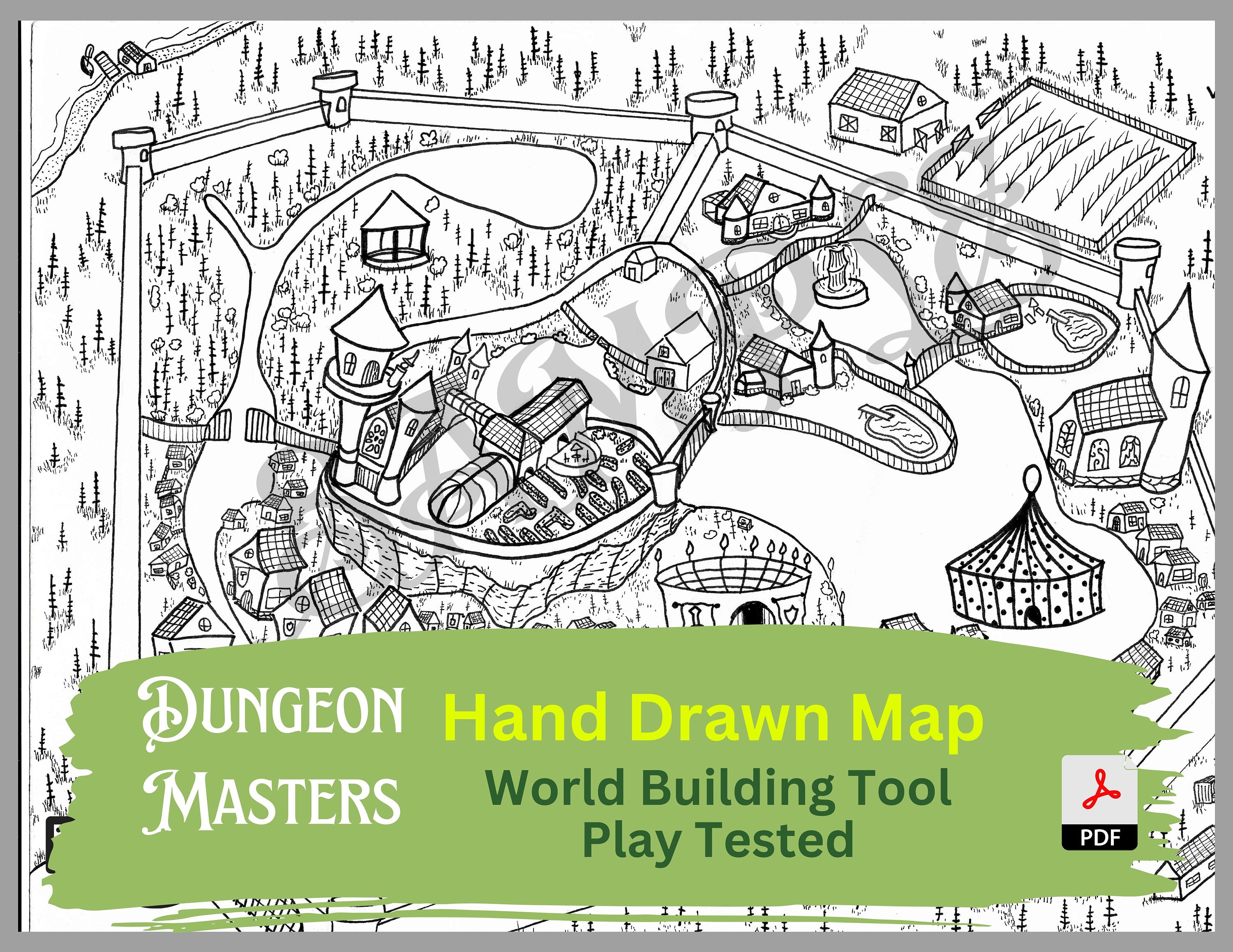 Hand-drawn Fantasy Map for Dungeon Masters RPG Colouring Page Digital ...