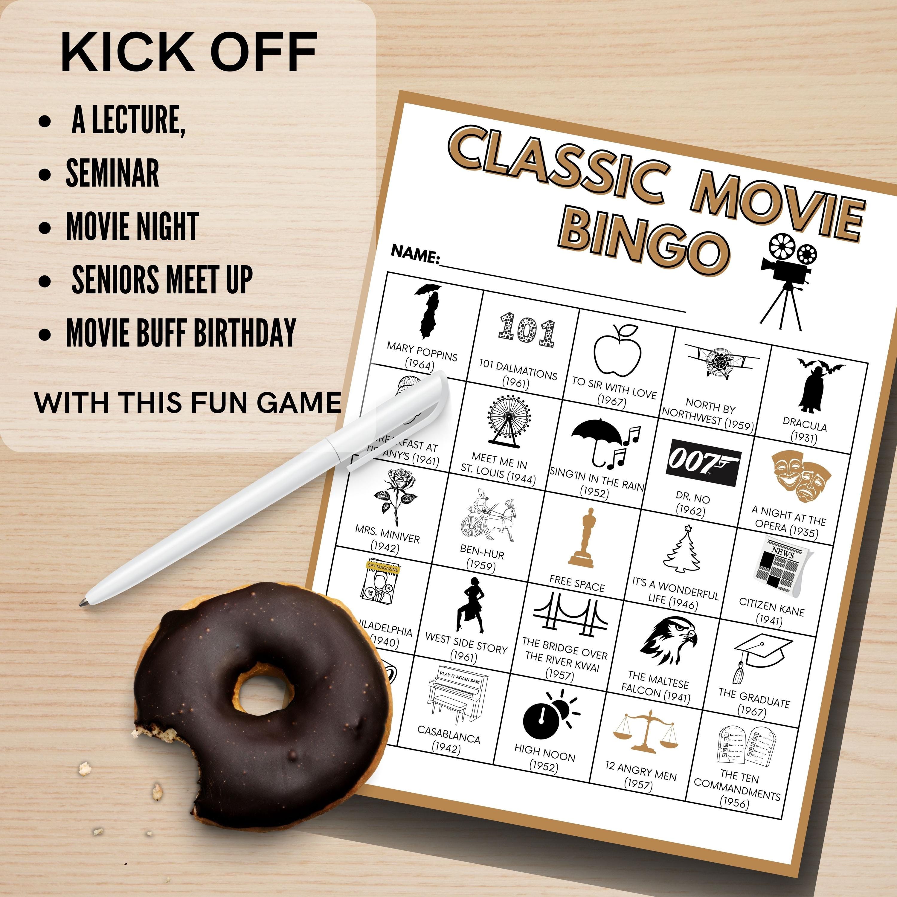 Classic Movie Bingo Cards - Perfect for Movie Buffs, Film Students ...