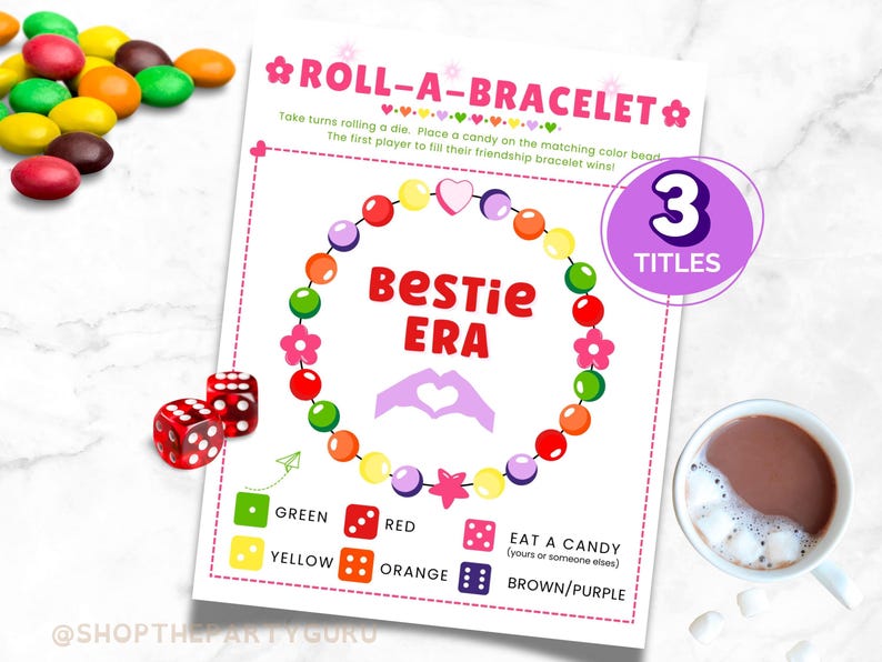 Friendship Bracelet Dice Game ⎮printable Party Game for Girls Birthdays ...