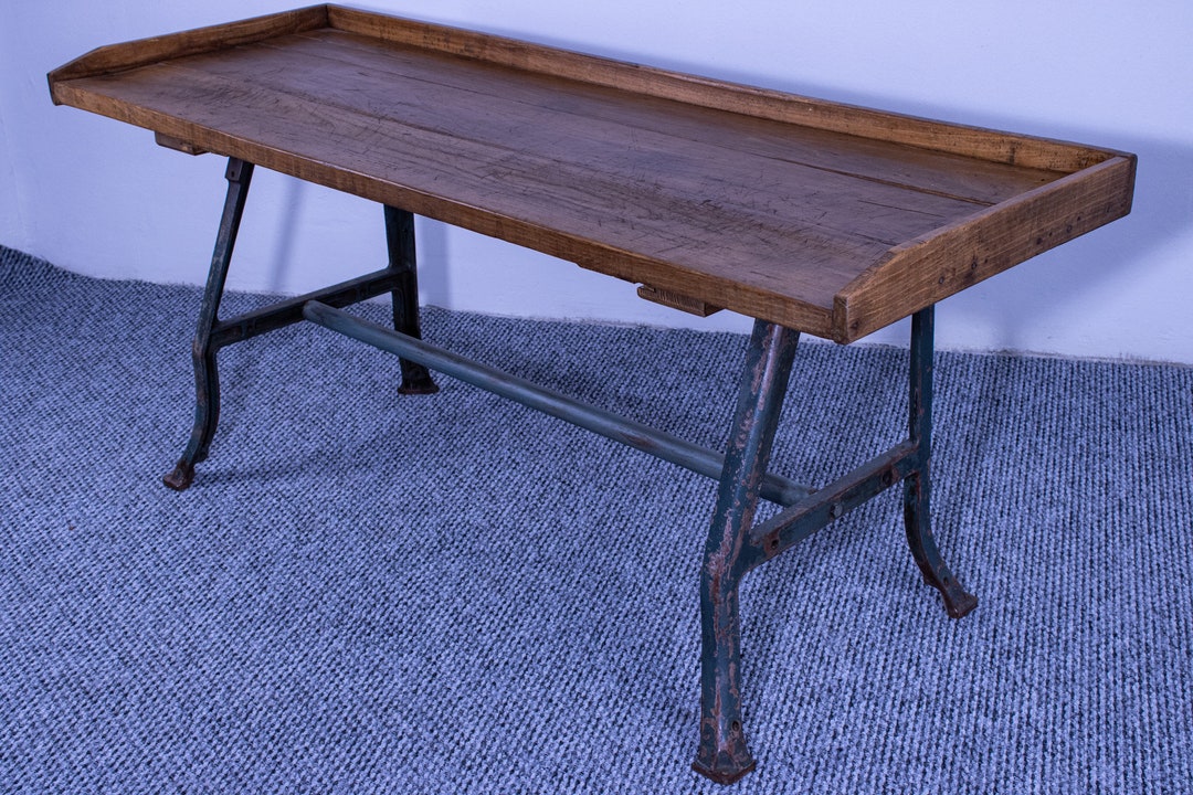 Industrial Cast Iron Leg Table With Antique Pine Waxed Top - Etsy