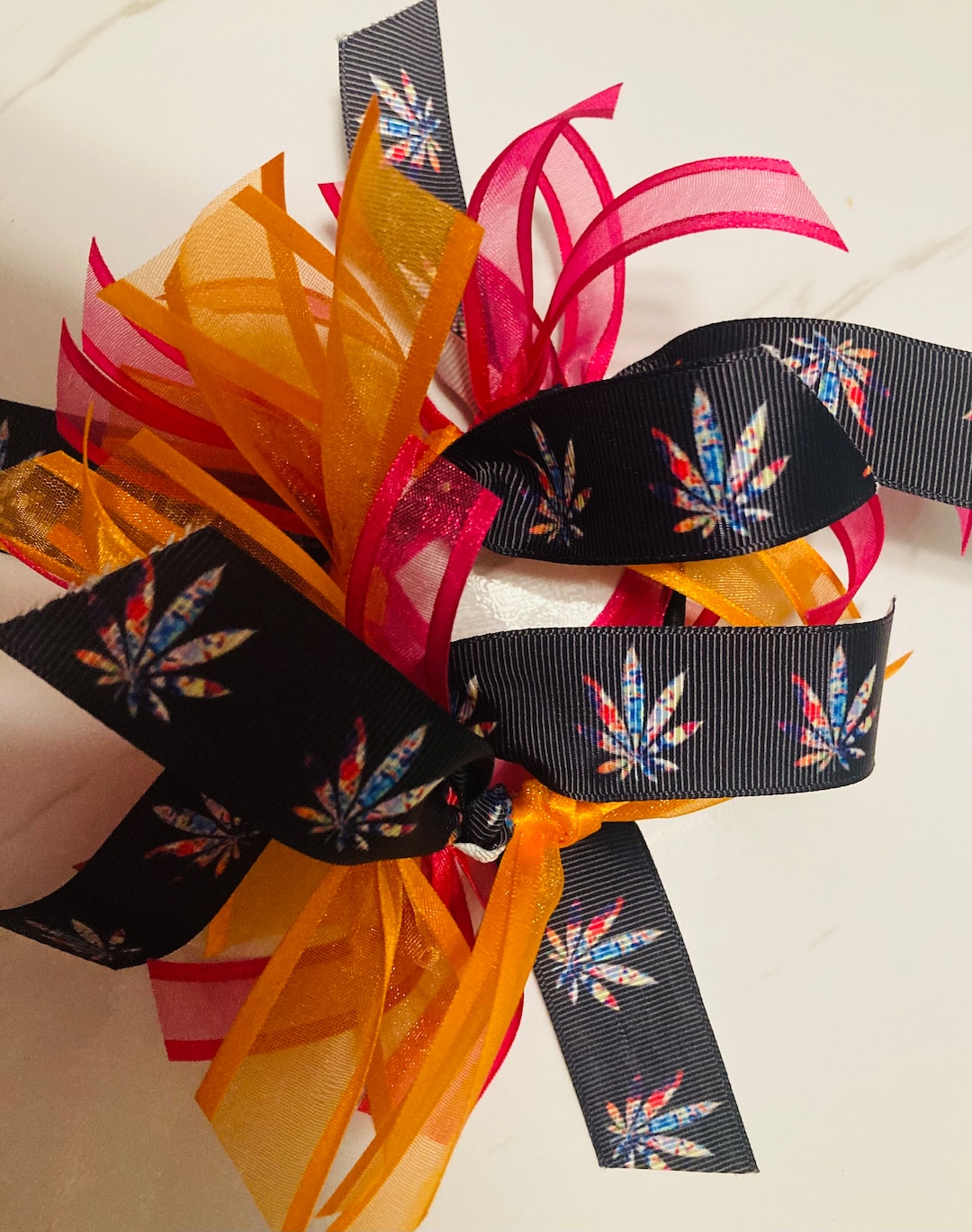 Pot Leaf Ribbon Hair Scrunchie. Weed Hair Accessory for Her. One of a ...