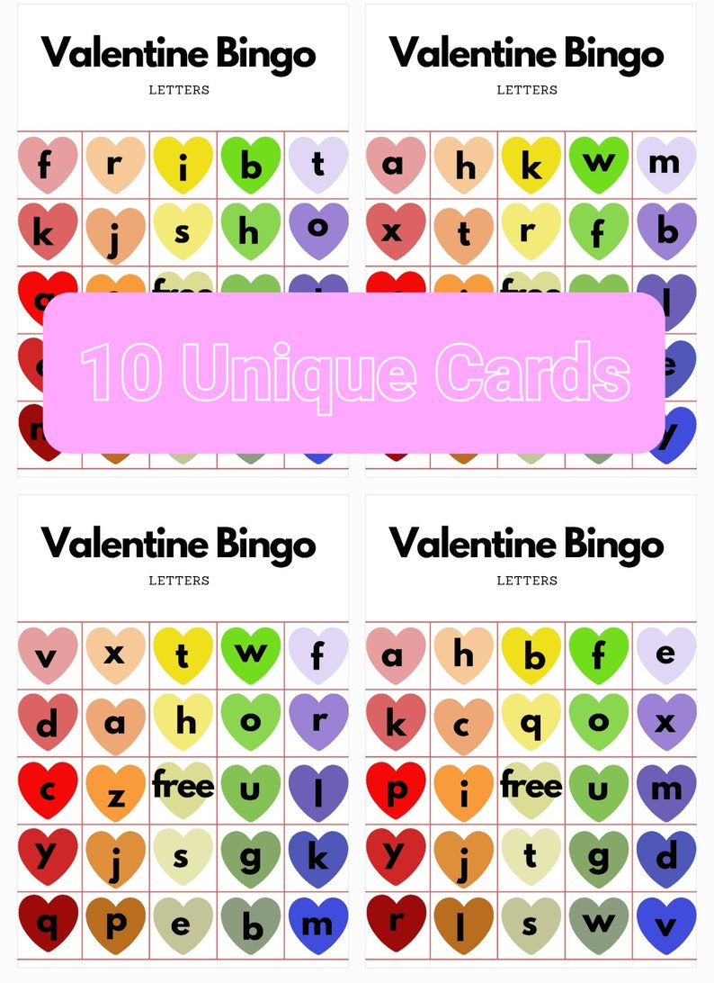 Printable Valentine Letter Bingo 10 Unique Cards Kindergarten Preschool ...