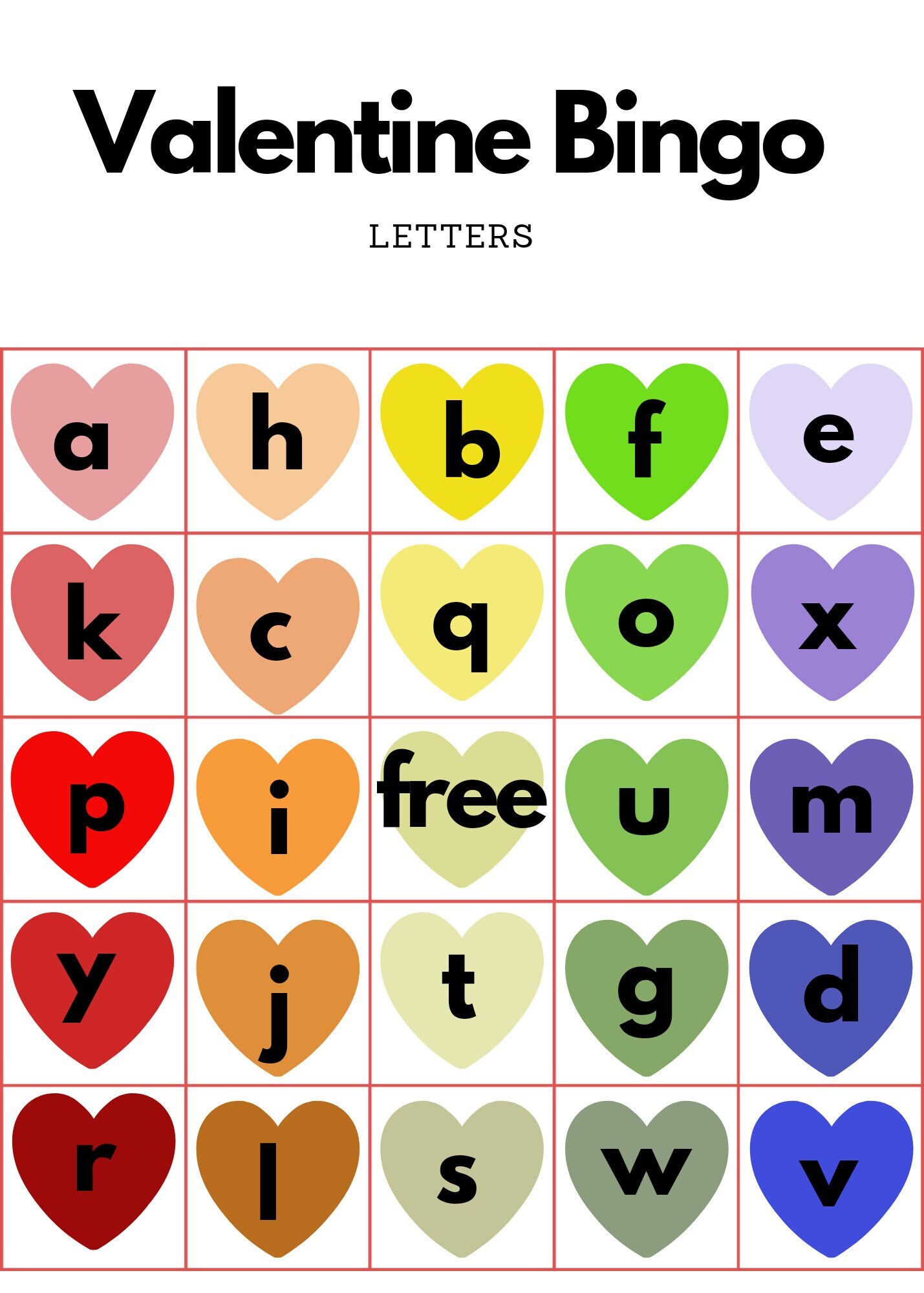 Printable Valentine Letter Bingo 10 Unique Cards Kindergarten Preschool ...