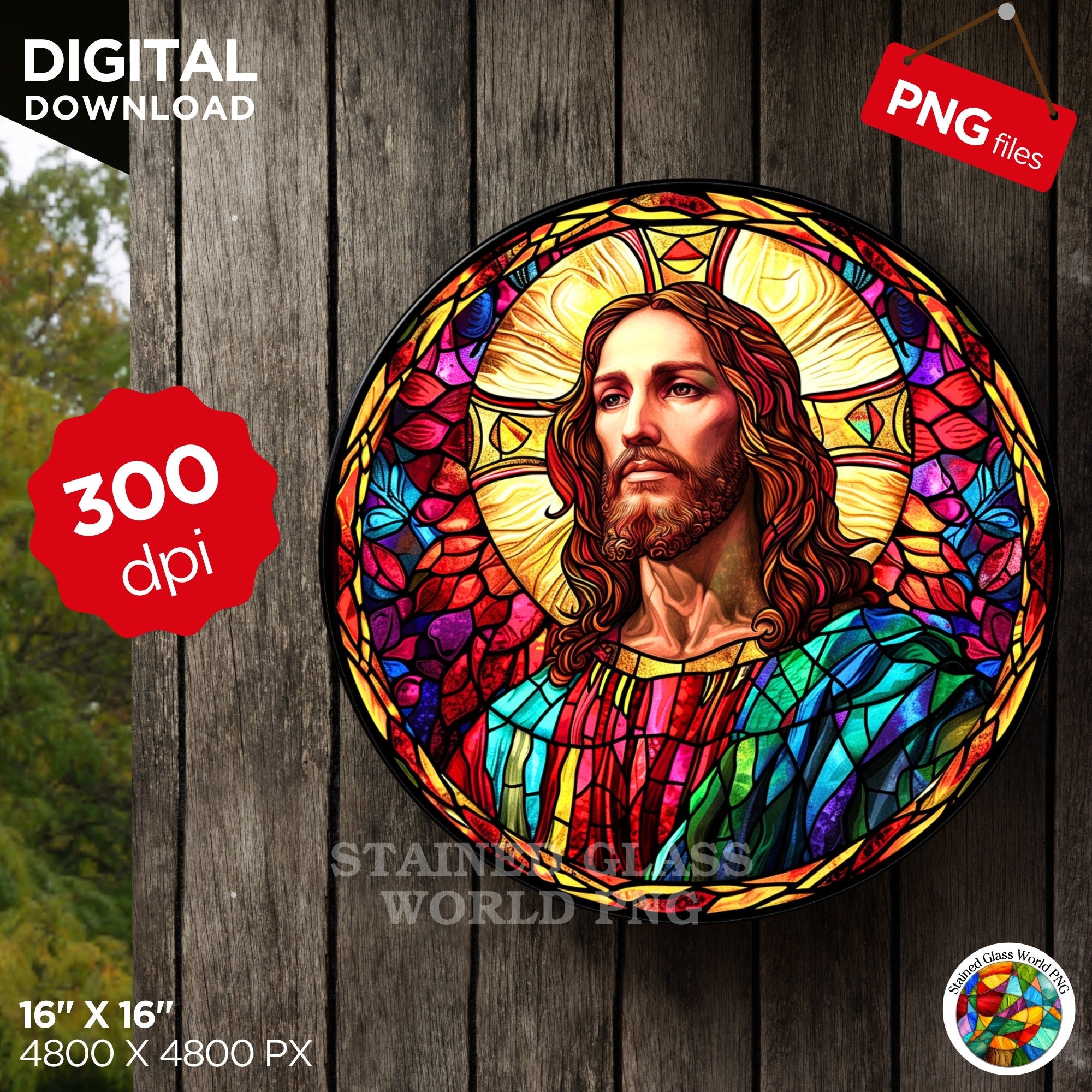 Stained Glass Wreath Sign, Jesus PNG, Sublimation PNG, Christian ...