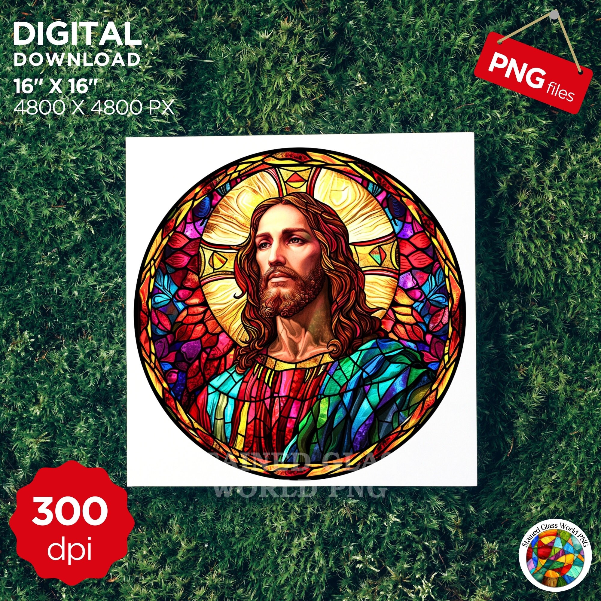 Stained Glass Wreath Sign, Jesus PNG, Sublimation PNG, Christian ...