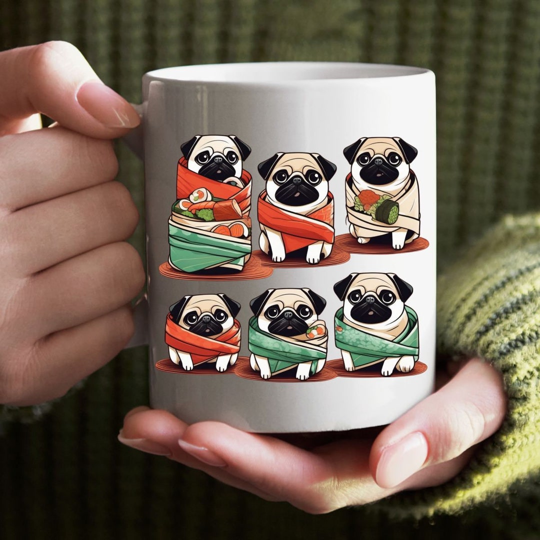 Kimono Pug Mug, Funny Cute Kawaii Japanese Pug Puppy Dogs Cartoon Anime ...