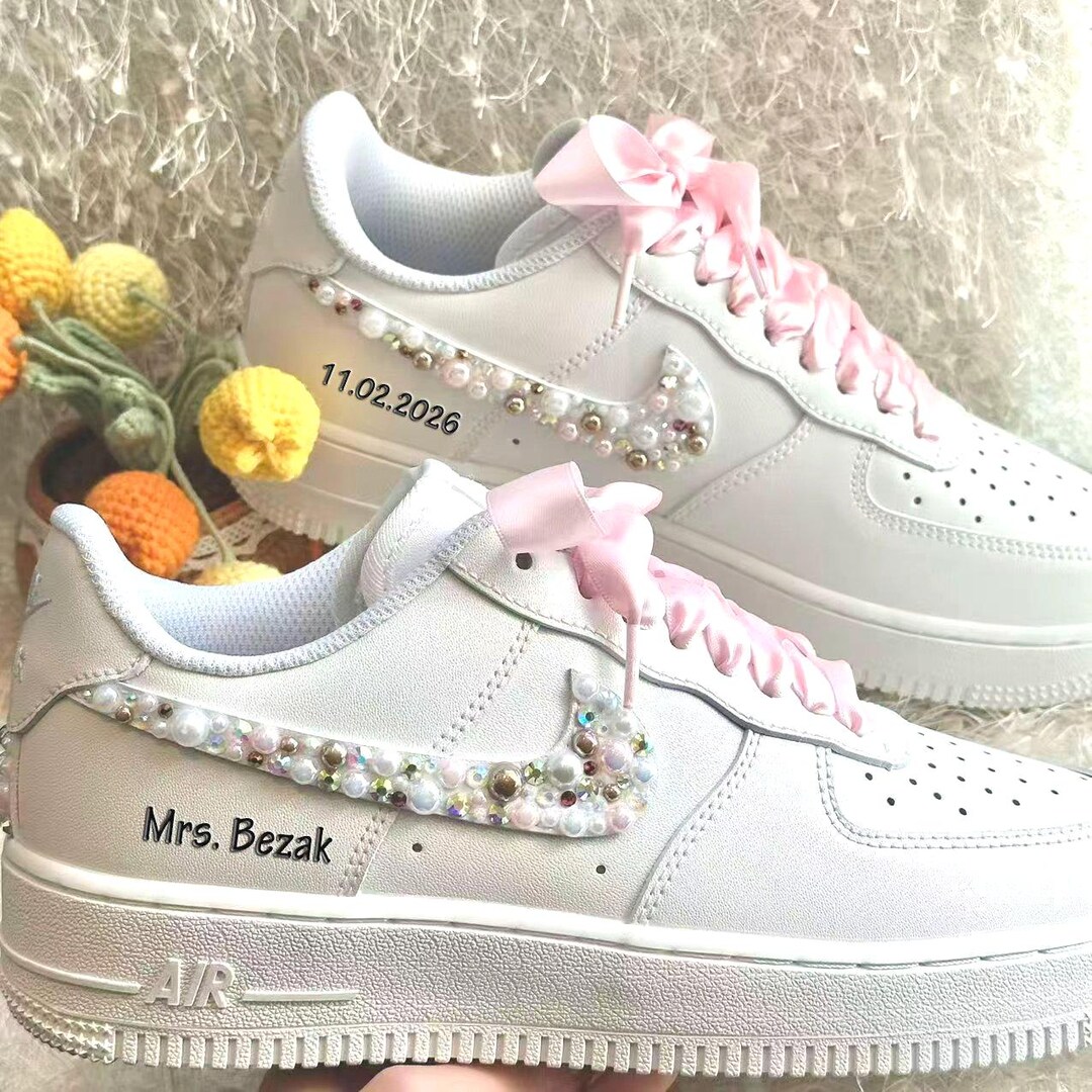 Custom Pink Pearl Wedding Sneakers / Personalization Air Force One ...