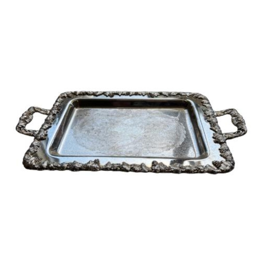 Vintage Ranleigh Silver Plate Drinks Tray - Ornate Grape Vine & Etched ...